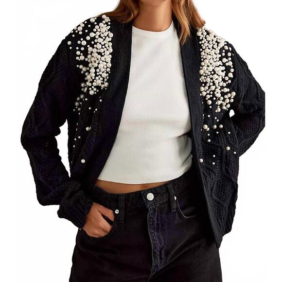 SAACHI | Sweaters | New Saachi Pearl Embellished Cable Knit Cardigan In ...